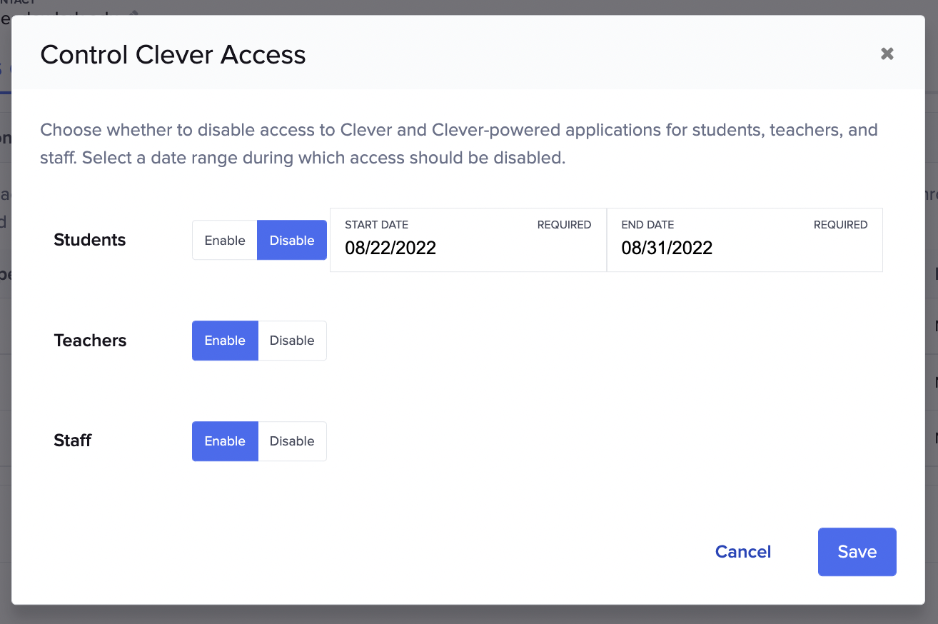 Temporarily disable Clever logins using Access Control