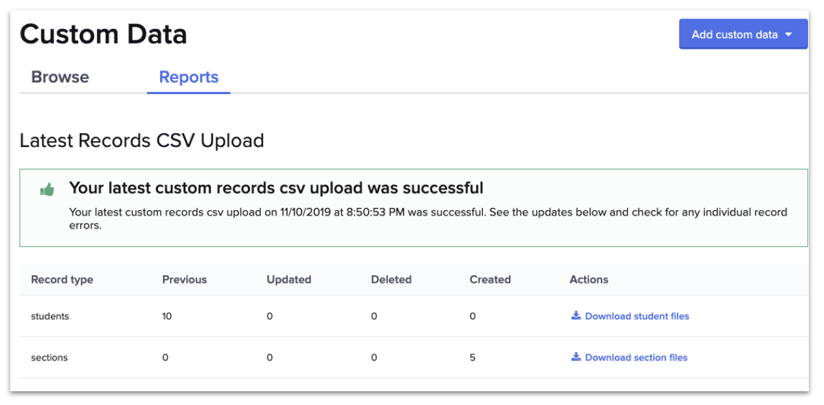 Custom Data: Overview (i.e., sections, students, contacts, teachers ...