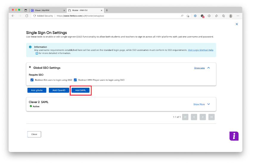 Setting up Single Sign-On (SSO) for HMH
