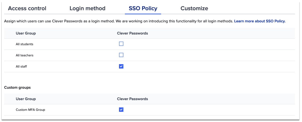 Clever SSO Policy
