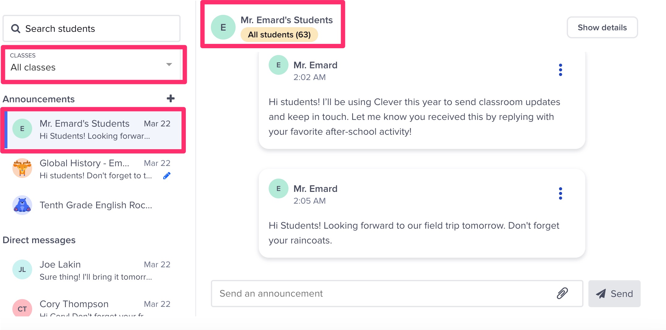For Teachers: Messages & Announcements
