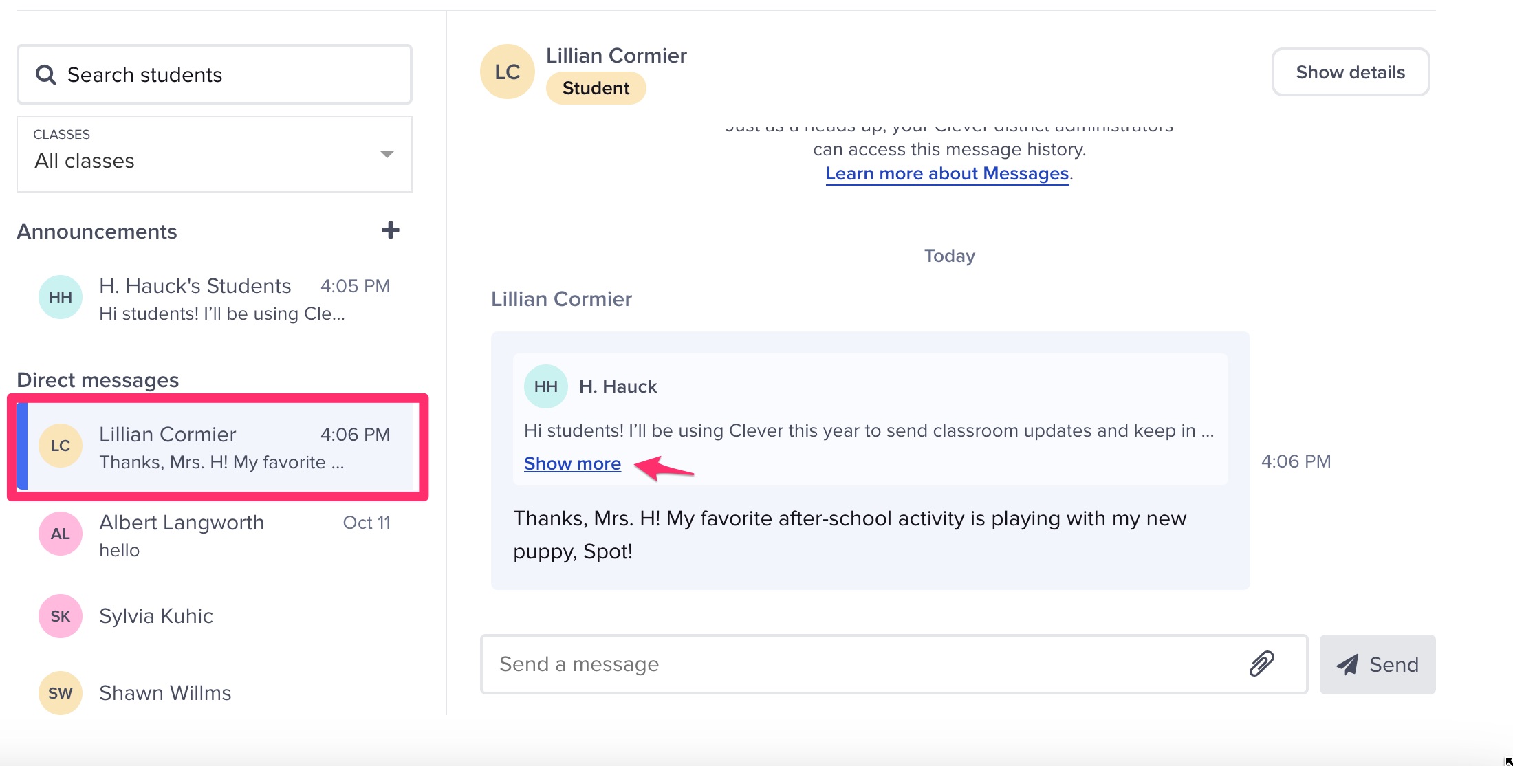 For Teachers: Messages & Announcements