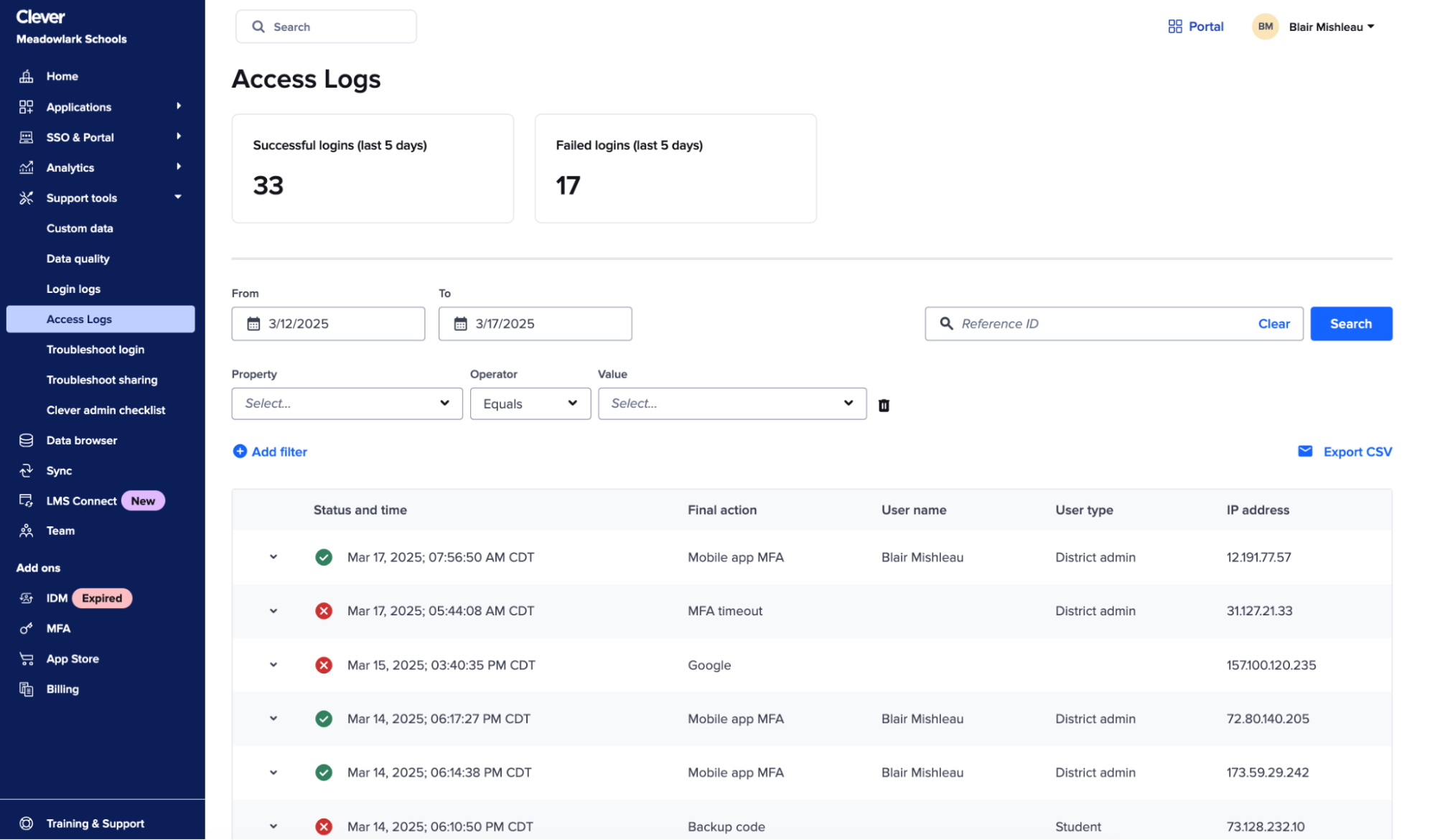 For Clever Admin: Access logs