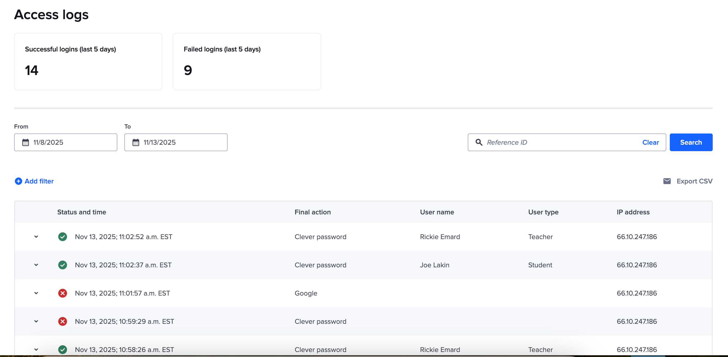 For Clever Admin: Access logs