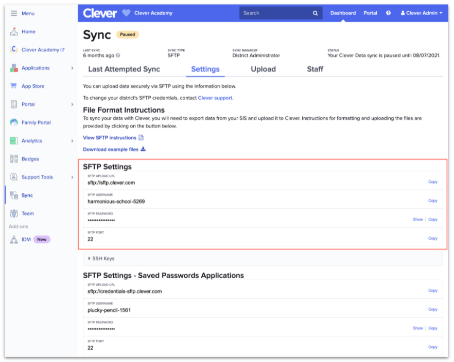 SFTP Syncs: Uploading data to Clever