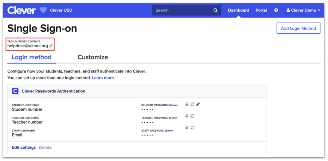 Single Sign-On (SSO): Clever Passwords - "Log in with Clever"