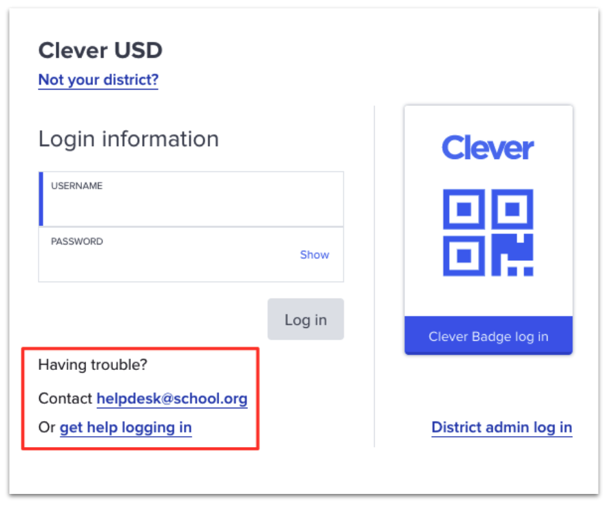 Single Sign-On (SSO): Clever Passwords - "Log in with Clever"
