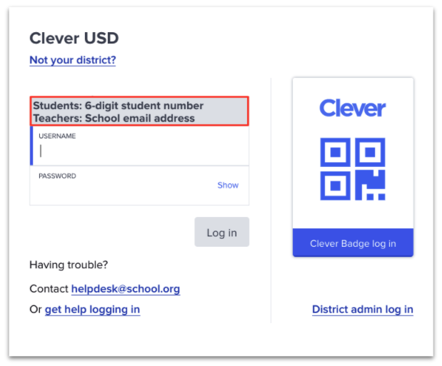 Single Sign-On (SSO): Clever Passwords - "Log in with Clever"