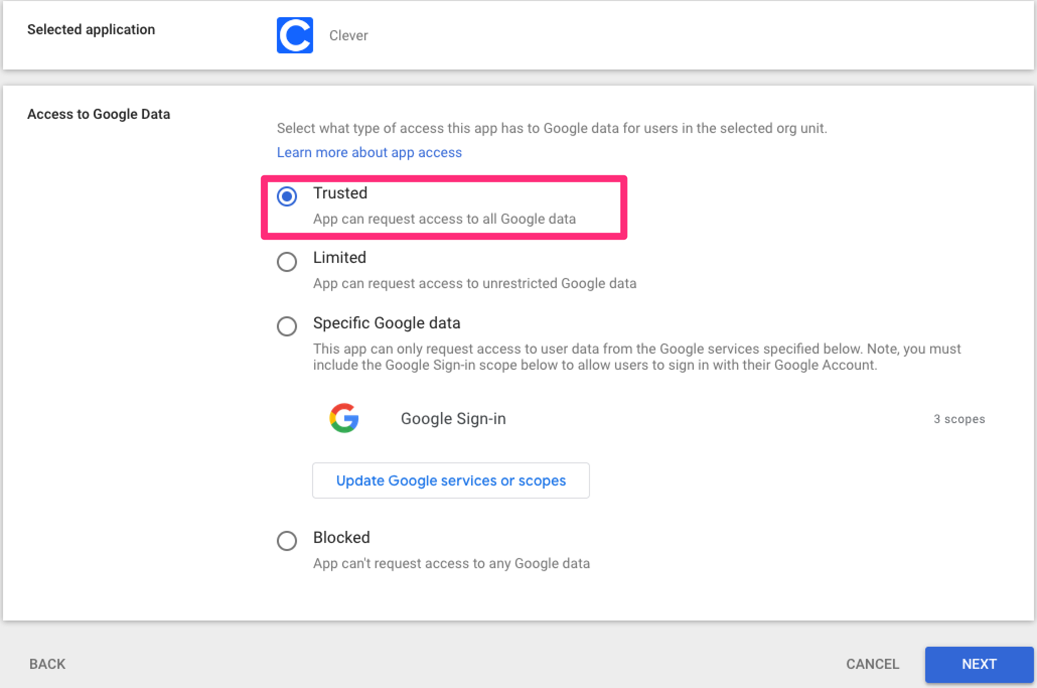 For Clever Admins: Google SSO 3rd party confirmation