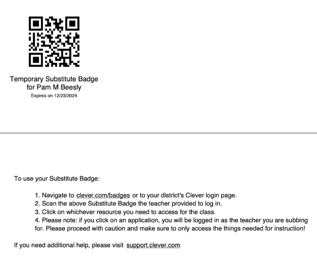 For Clever Admin: Short-term substitute access to Clever