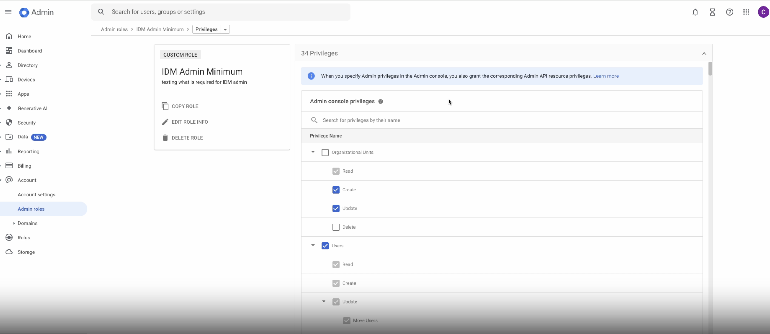 For Clever Admin: Minimum Google Admin access required to set up Clever IDM